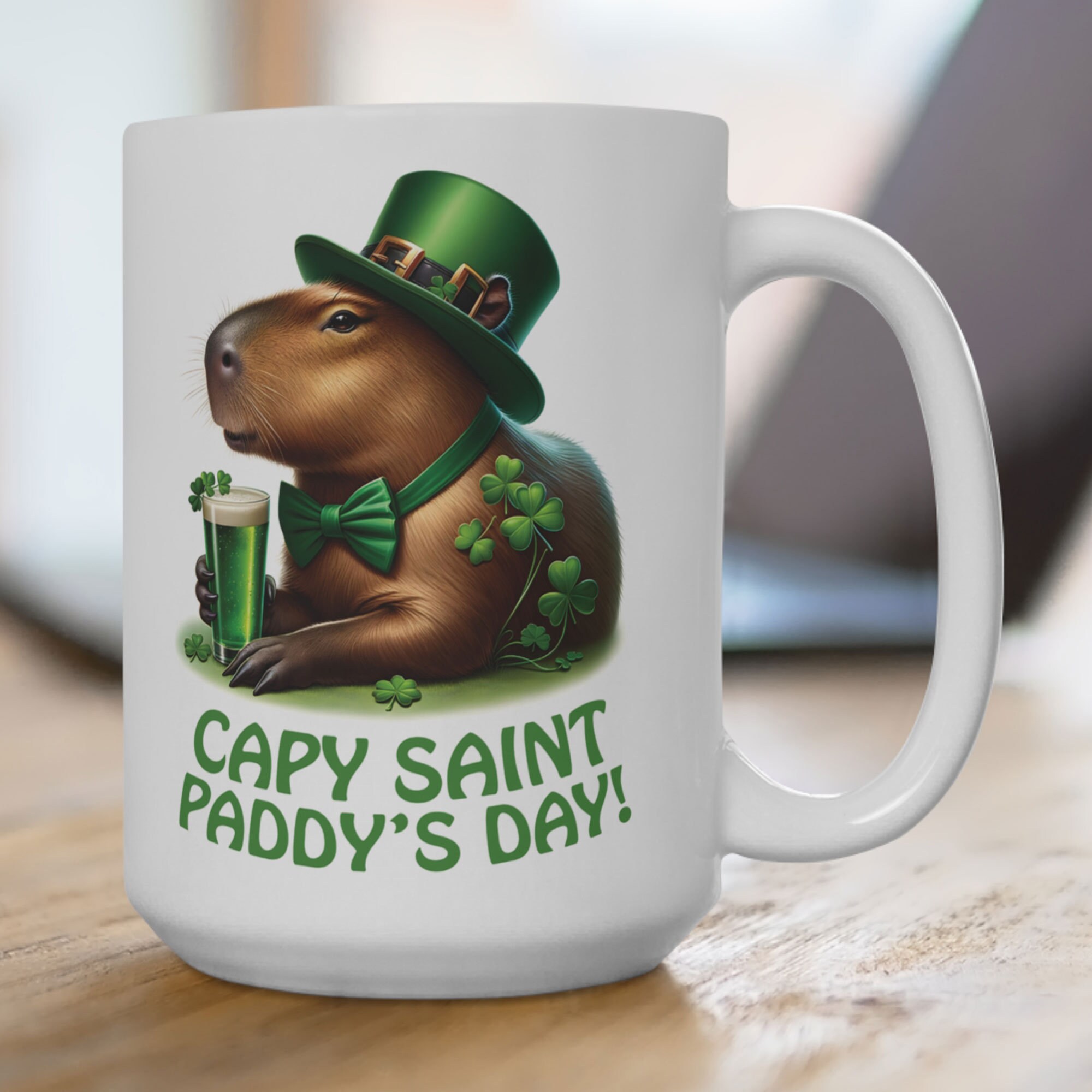 Capy Saint Paddy's Day Mug, Capybara Celebrating St. Patrick's Day, Fun ...