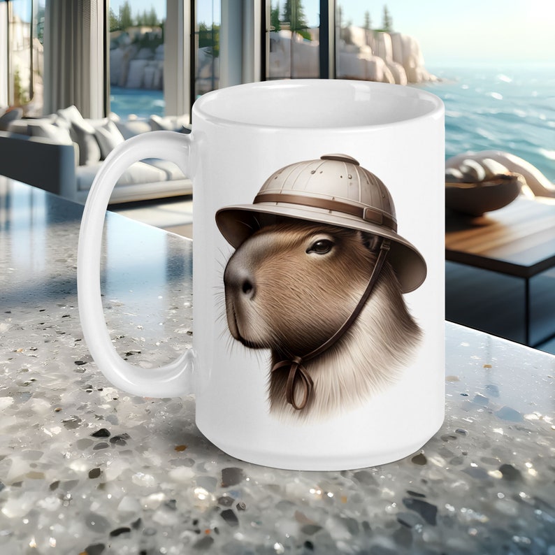 Capybara Mug, Capybara Wearing a Helmet Style Hat, Fun Gift for ...