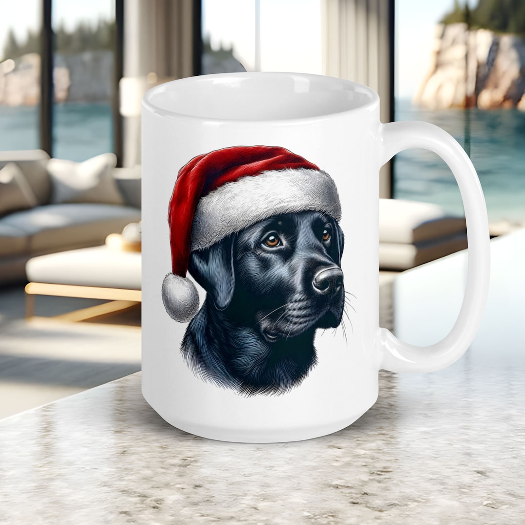 Black Lab Mug, Black Lab Wearing a Santa Hat, Fun Gift for Dog Lover ...