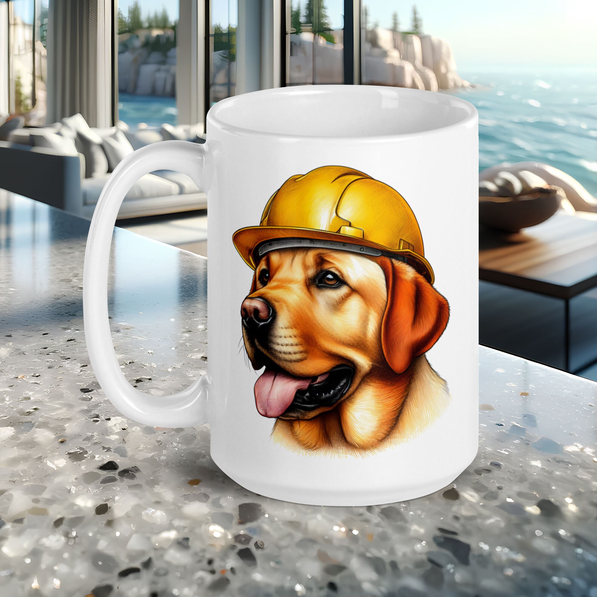 Yellow Lab Mug, Yellow Lab Wearing a Hard Hat, Fun Gift for Dog Lover ...