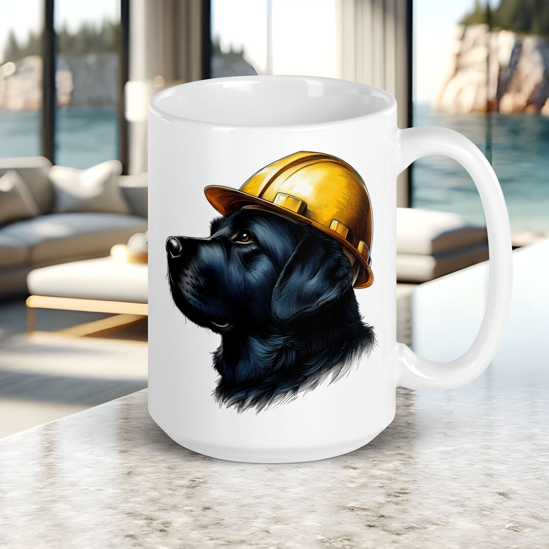 Black Lab Mug, Black Lab Wearing a Hard Hat, Fun Gift for Dog Lover ...