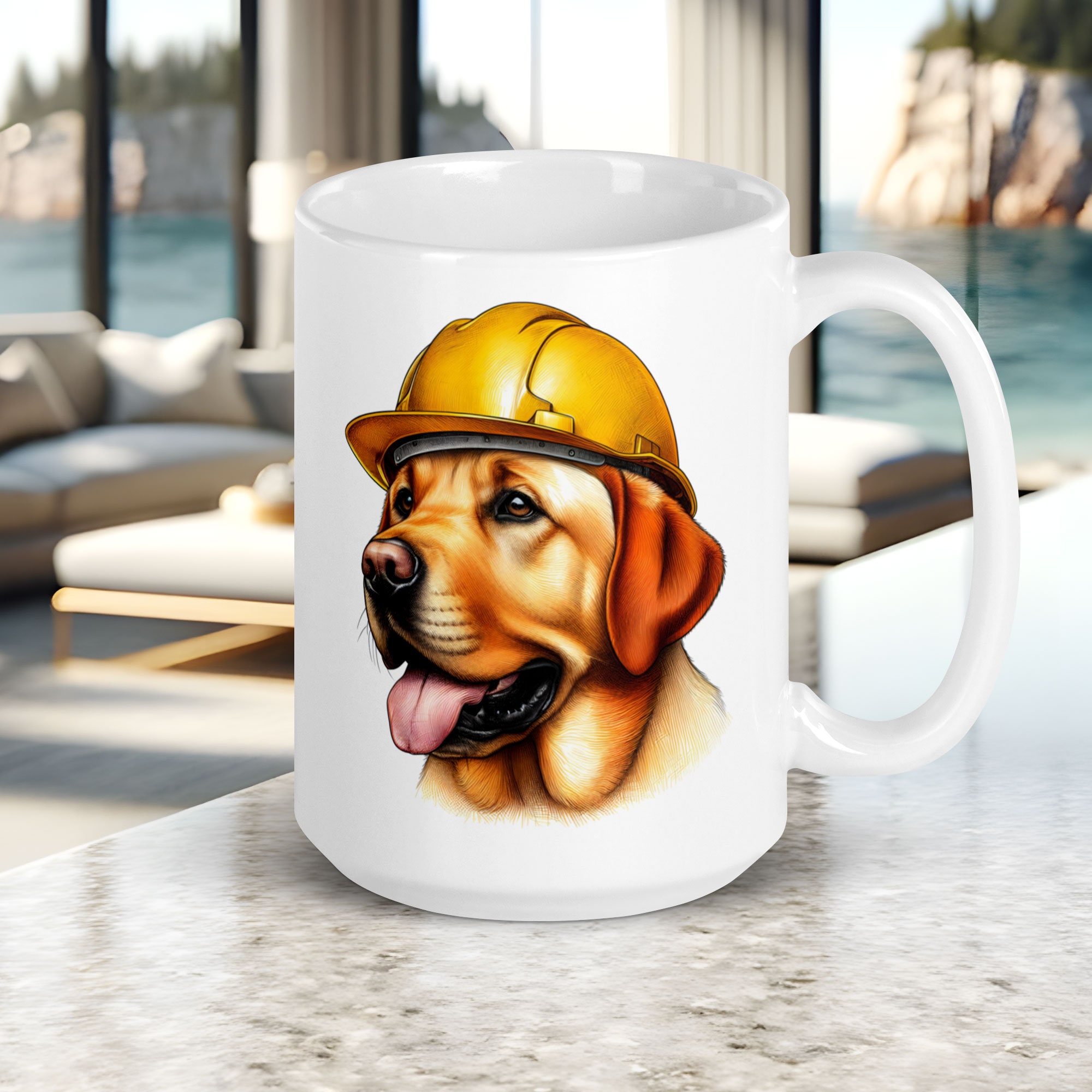 Yellow Lab Mug, Yellow Lab Wearing a Hard Hat, Fun Gift for Dog Lover ...