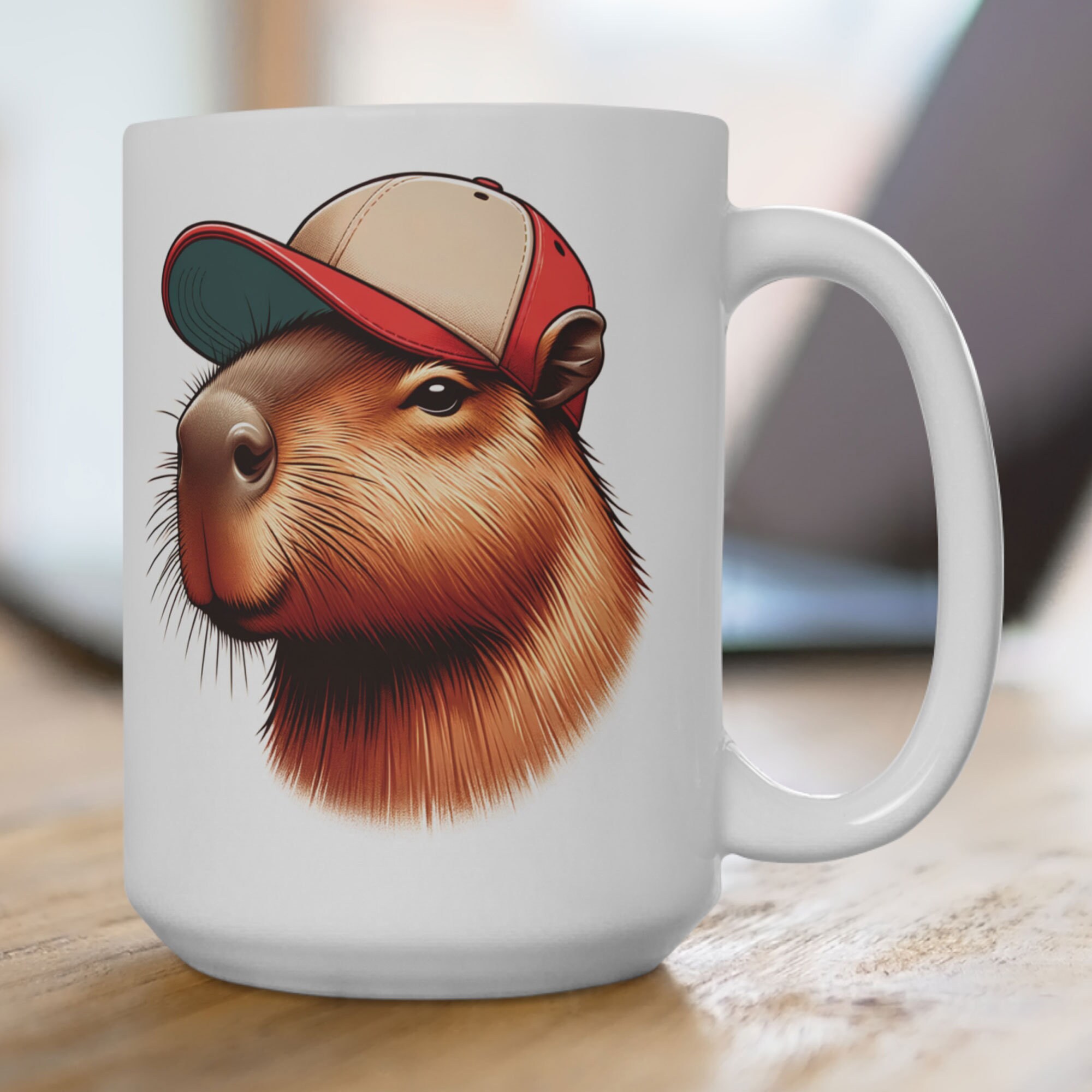 Capybara Mug, Capybara Wearing a Baseball Cap, Fun Gift for Capybara ...