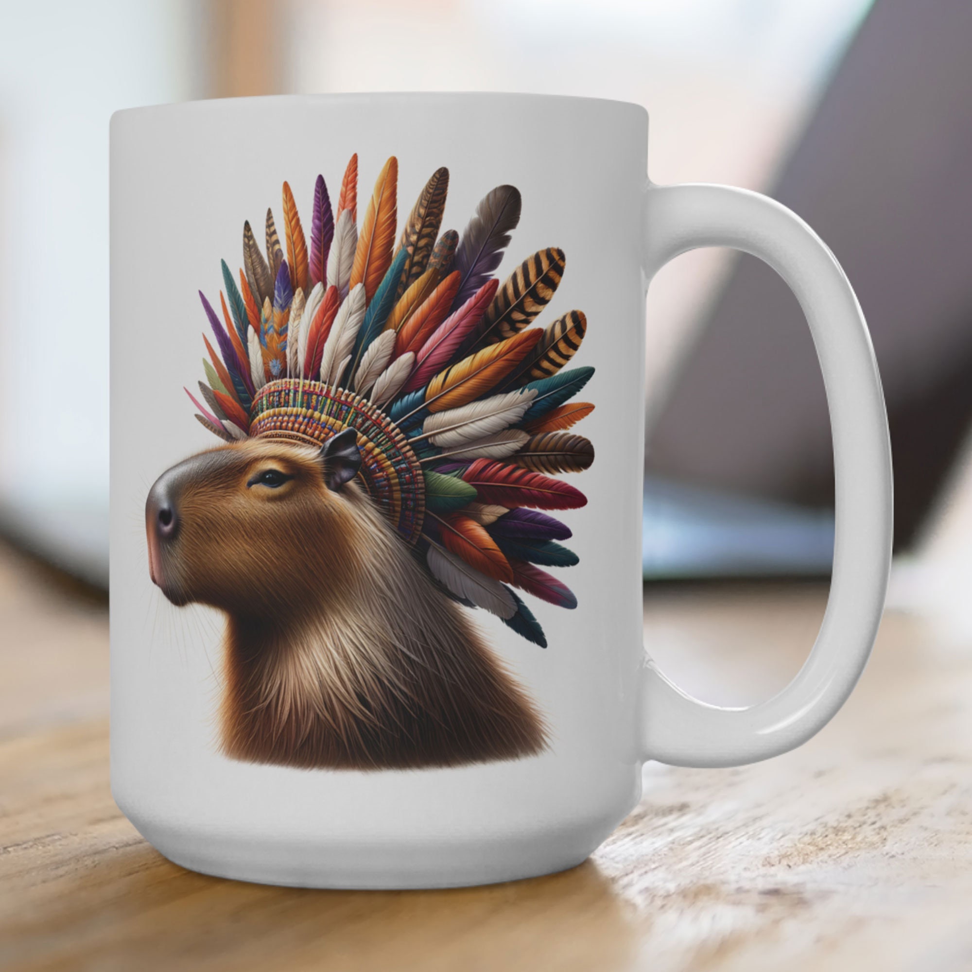 Capybara Mug, Capybara Wearing a Feather Headdress, Fun Gift for ...