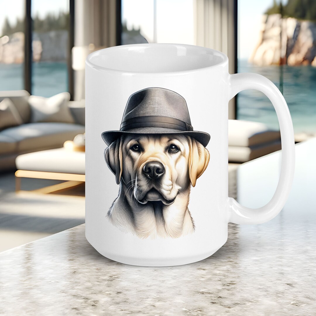 Yellow Lab Mug, Yellow Lab Wearing a Trilby Hat, Fun Gift for Dog Lover ...