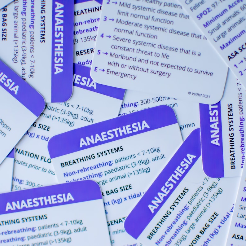 Anaesthesia Veterinary Reference Cards Bundle - Etsy