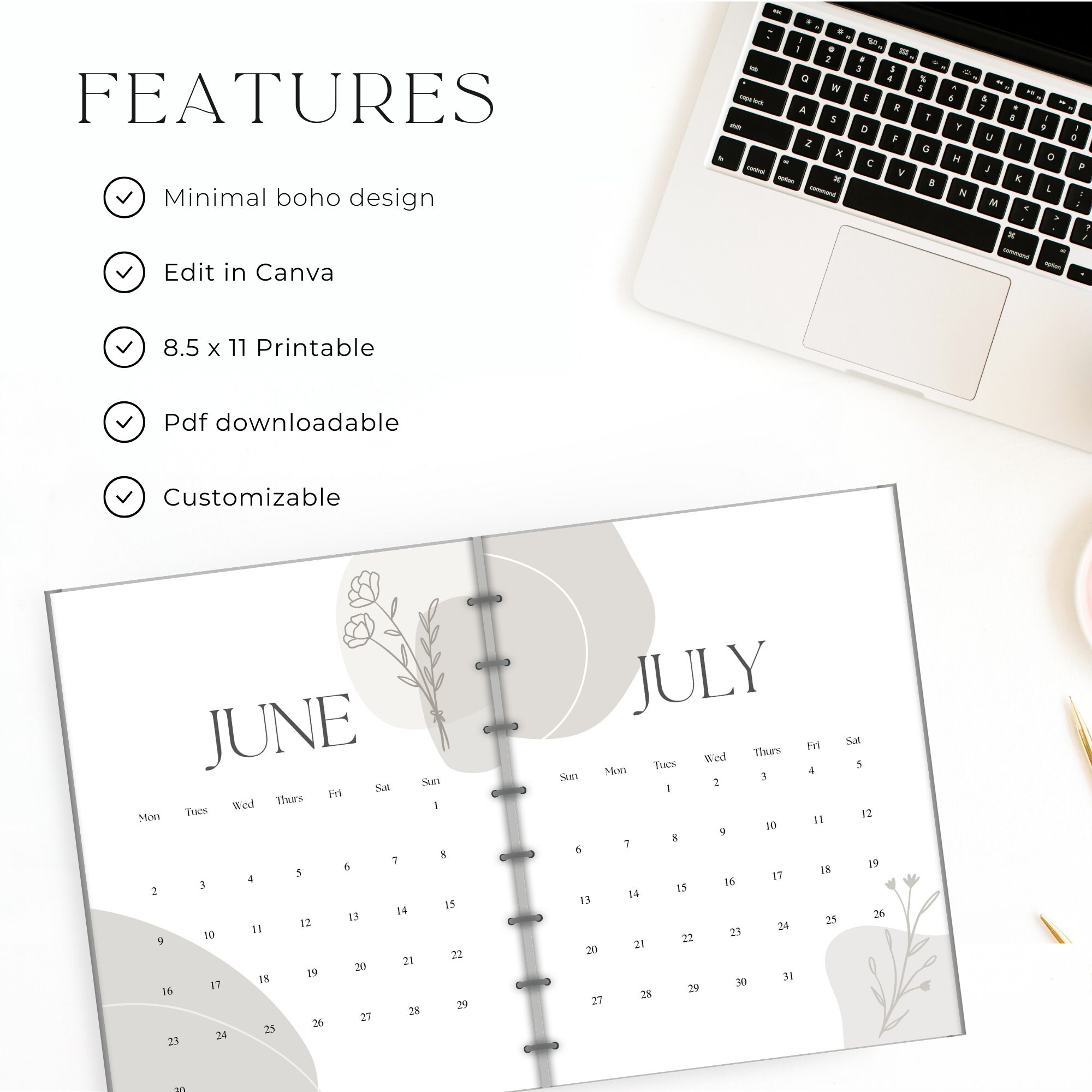 2025 Boho Calendar, Wall Calendar, Sunday Monday Start, Minimal ...