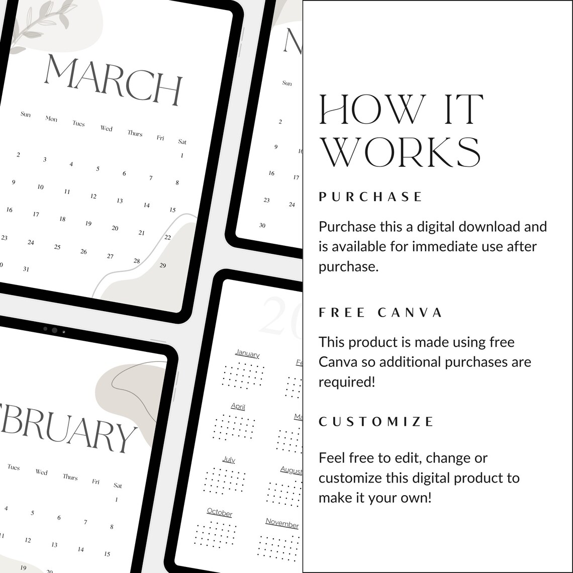 2025 Boho Calendar, Wall Calendar, Sunday Monday Start, Minimal ...