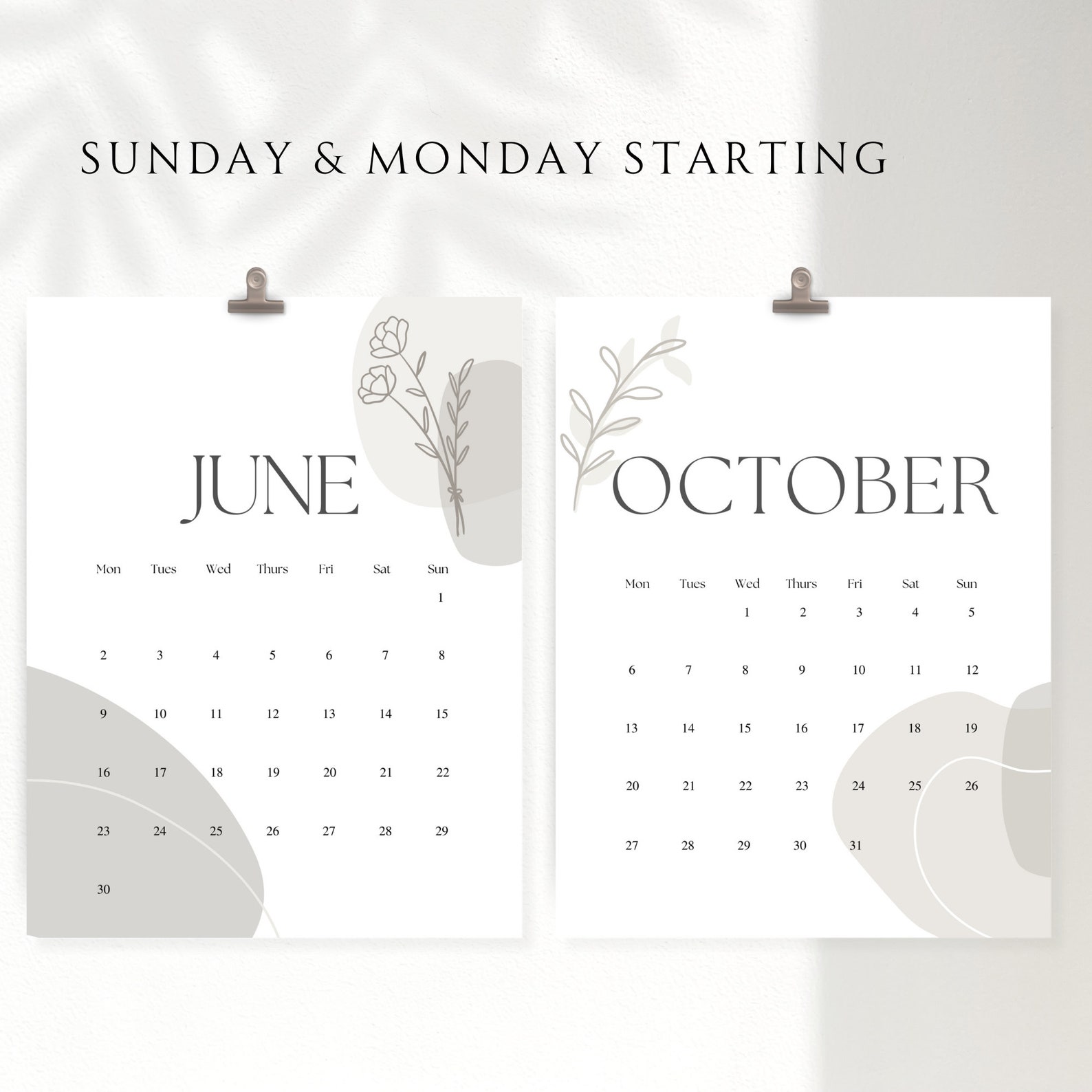 2025 Boho Calendar, Wall Calendar, Sunday Monday Start, Minimal ...