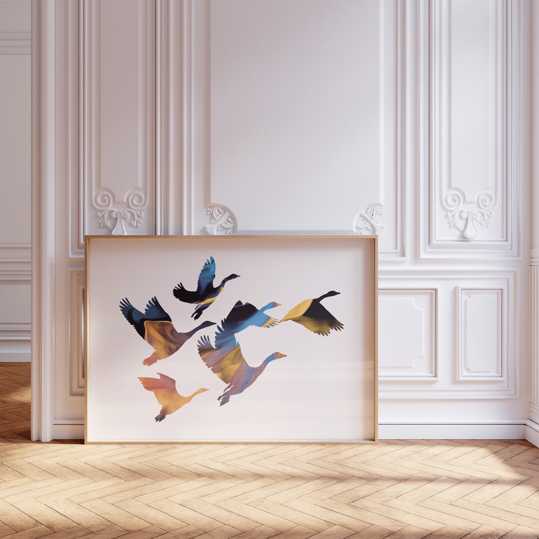Flock of Birds Print, Geese Printable, Watercolor Wall Art, Bird Art ...