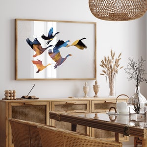 Flock of Birds Print, Geese Printable, Watercolor Wall Art, Bird Art ...