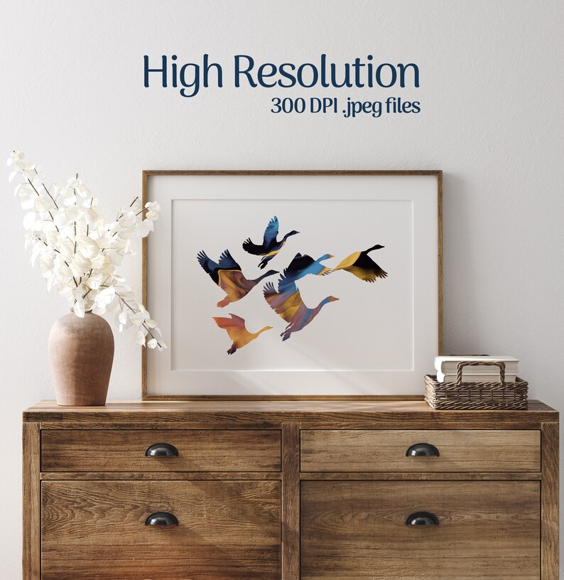 Flock of Birds Print, Geese Printable, Watercolor Wall Art, Bird Art ...