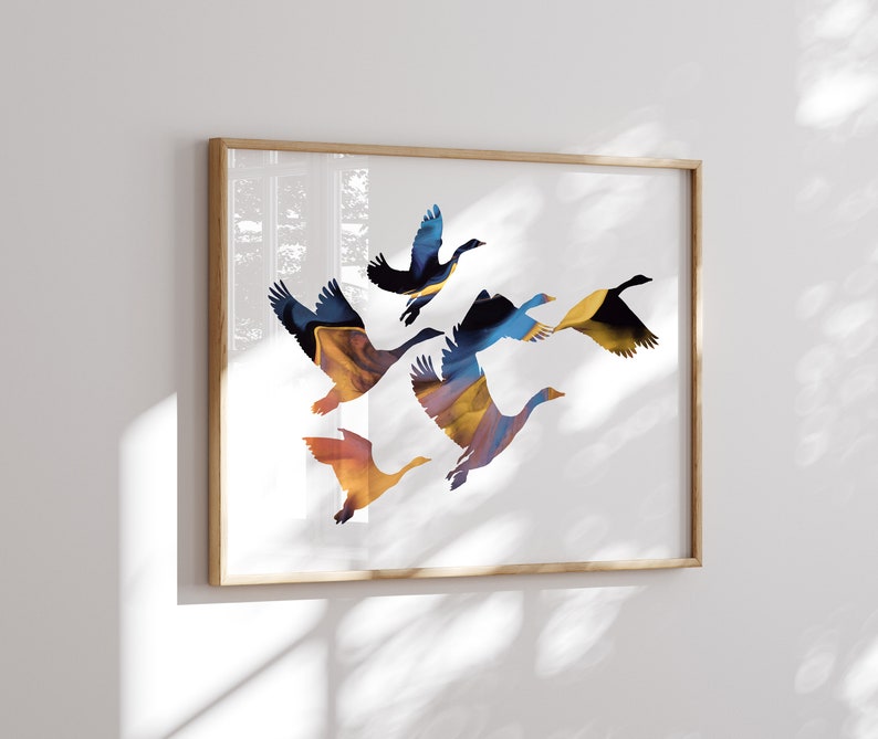 Flock of Birds Print, Geese Printable, Watercolor Wall Art, Bird Art ...