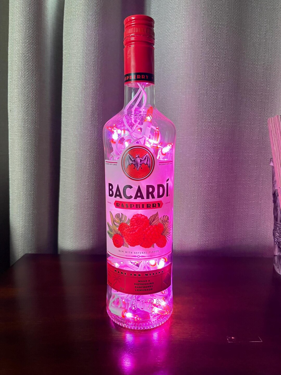 Raspberry Bacardi Liquor Lamp (pink LED Lights) - Man Cave - Bar Light ...