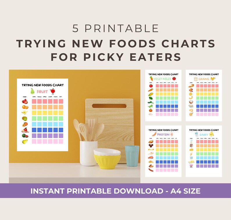 5 Printable "trying New Foods Charts" for Picky Eaters - Colorful ...