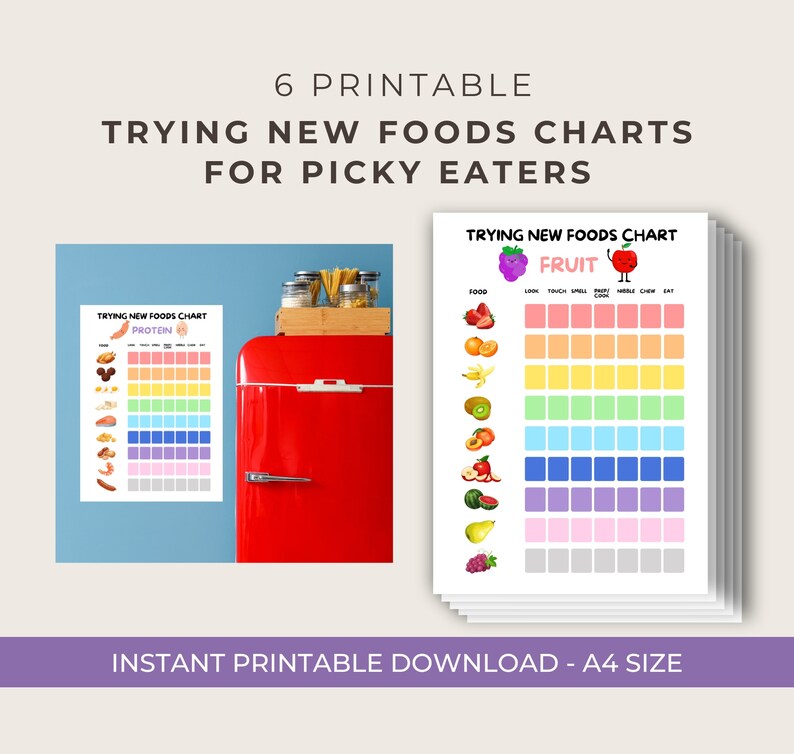 6 Printable Trying New Foods Charts for Picky Eaters Colorful Charts to ...