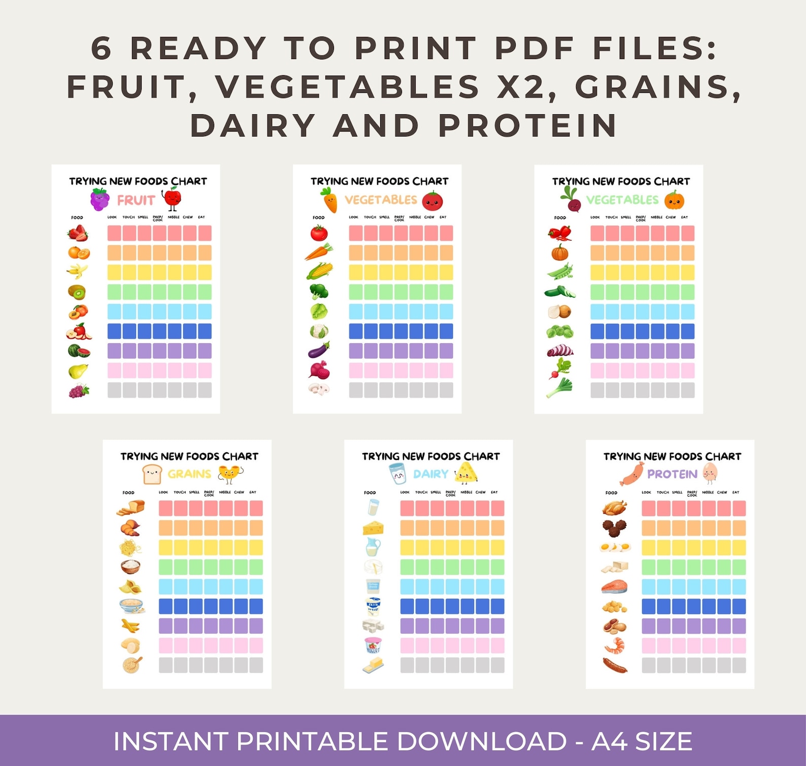 6 Printable Trying New Foods Charts for Picky Eaters Colorful Charts to ...