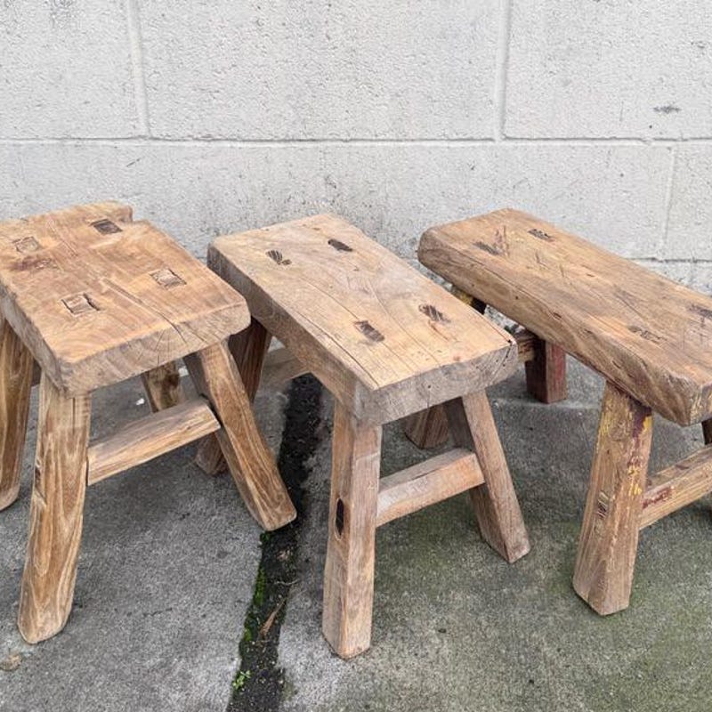 Vintage Elm Wood Stool - Etsy