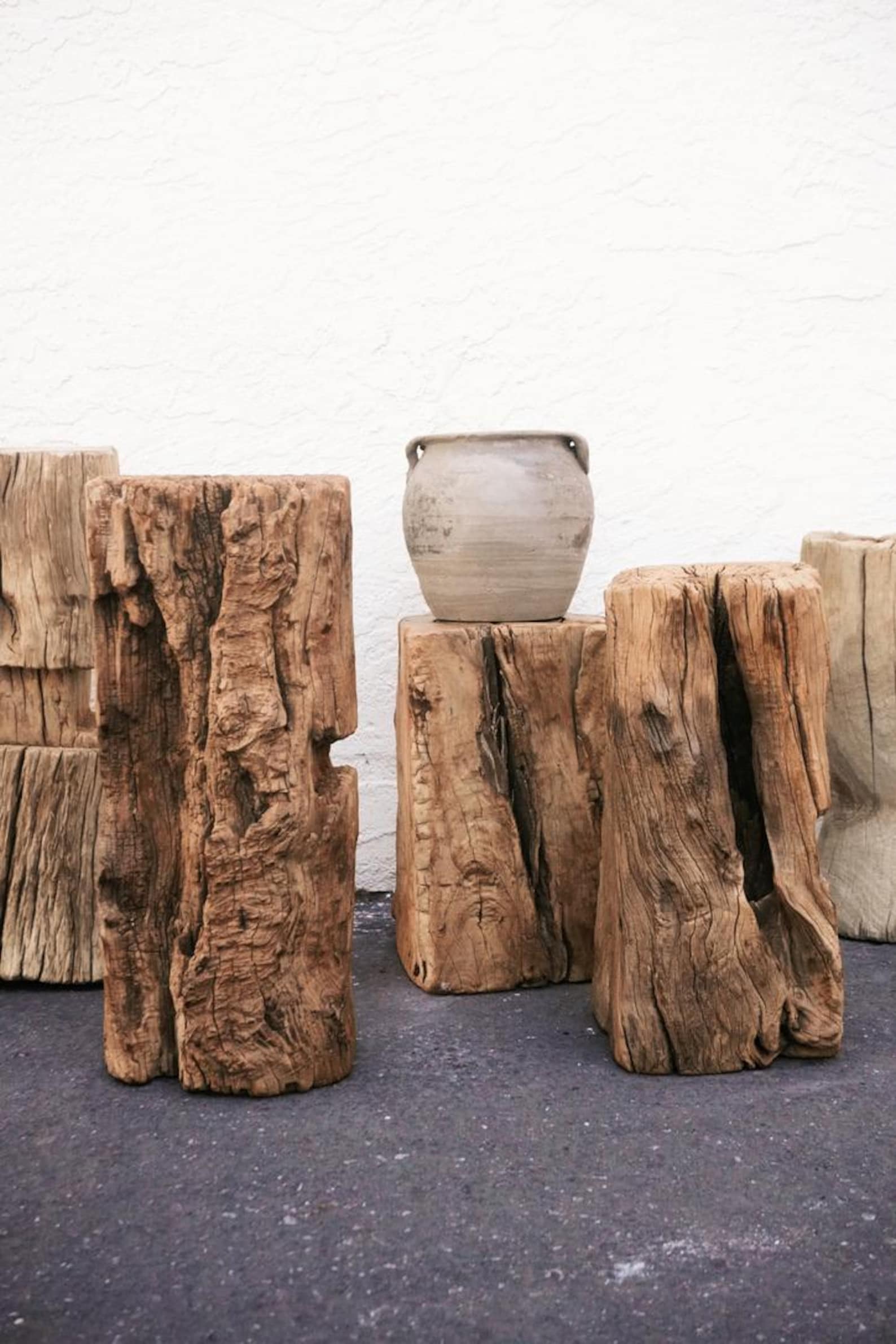Rustic Tree Trunk Stool, Vintage Elm Wood Pedestal, Wabi Sabi Decor ...