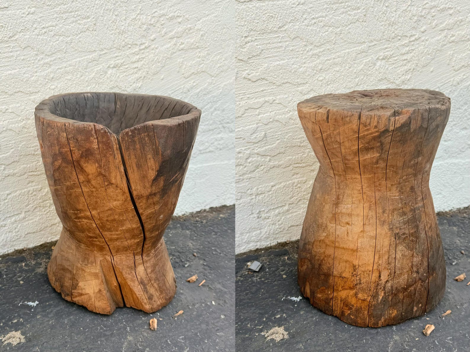 Rustic Tree Trunk Stool, Vintage Elm Wood Pedestal, Wabi Sabi Decor ...