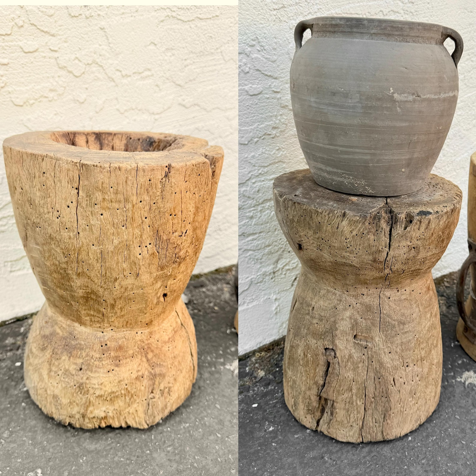 Rustic Tree Trunk Stool, Vintage Elm Wood Pedestal, Wabi Sabi Decor ...