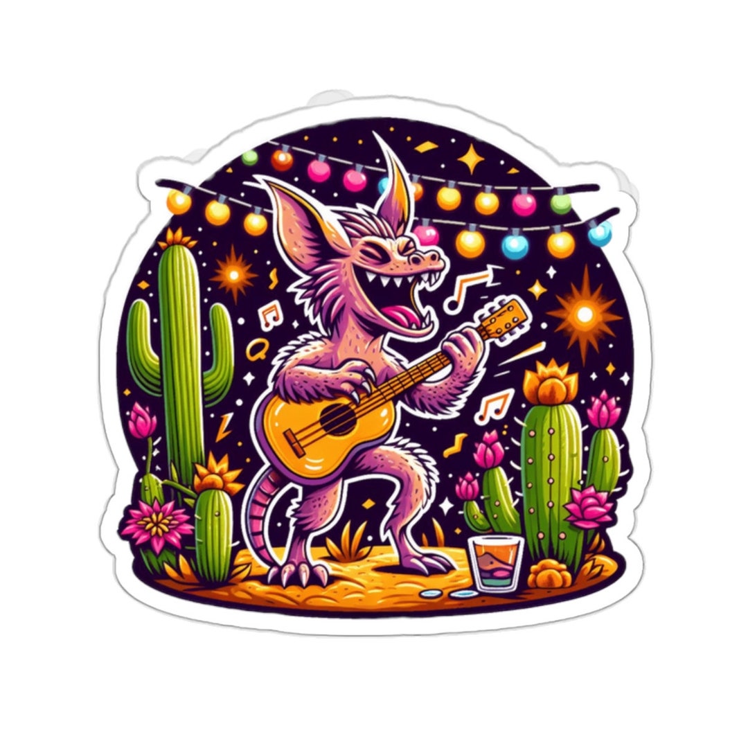 Chupacabra Desert Serenade Kiss-cut Stickers, Vinyl Decals, Cryptid Art ...