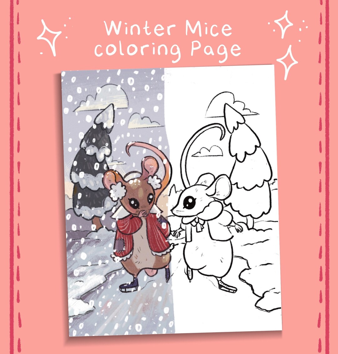 Winter Mice Coloring Page Digital Printable Download 8x10 Png - Etsy