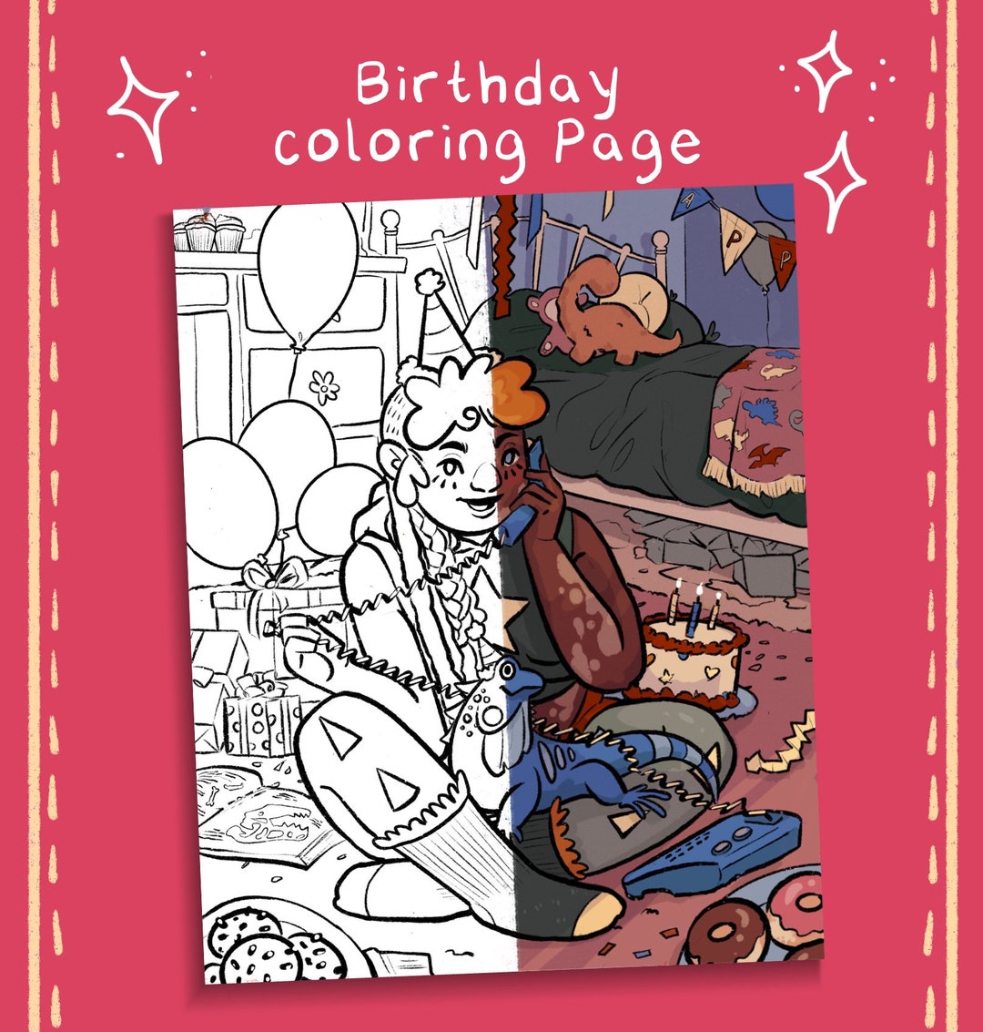 Birthday Girl Coloring Page Digital File Printable Download 8x10 Png - Etsy