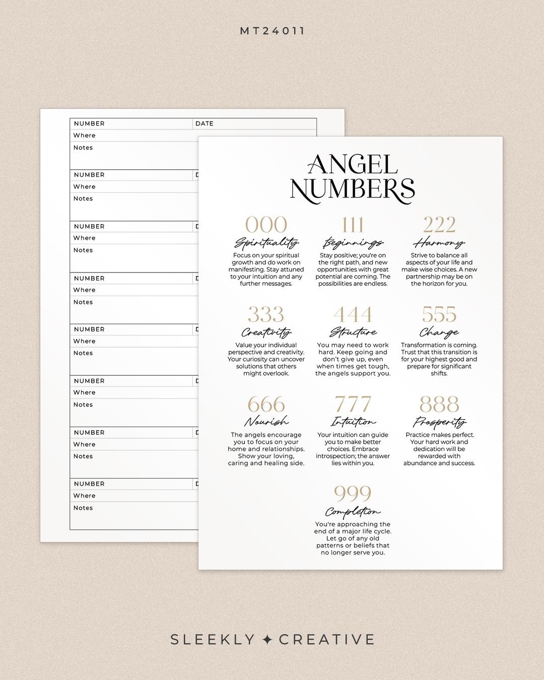 Angel Numbers Cheat Sheet | Meanings Worksheet Page Printable Planner ...