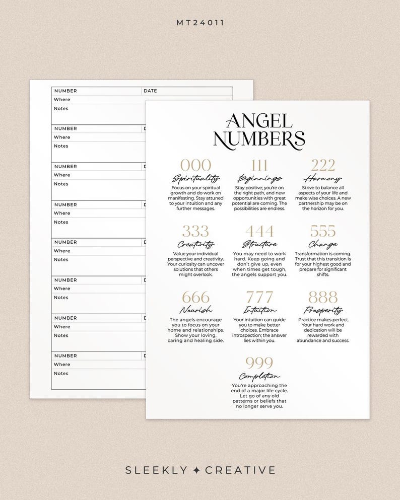Angel Numbers Cheat Sheet | Meanings Worksheet Page Printable Planner ...