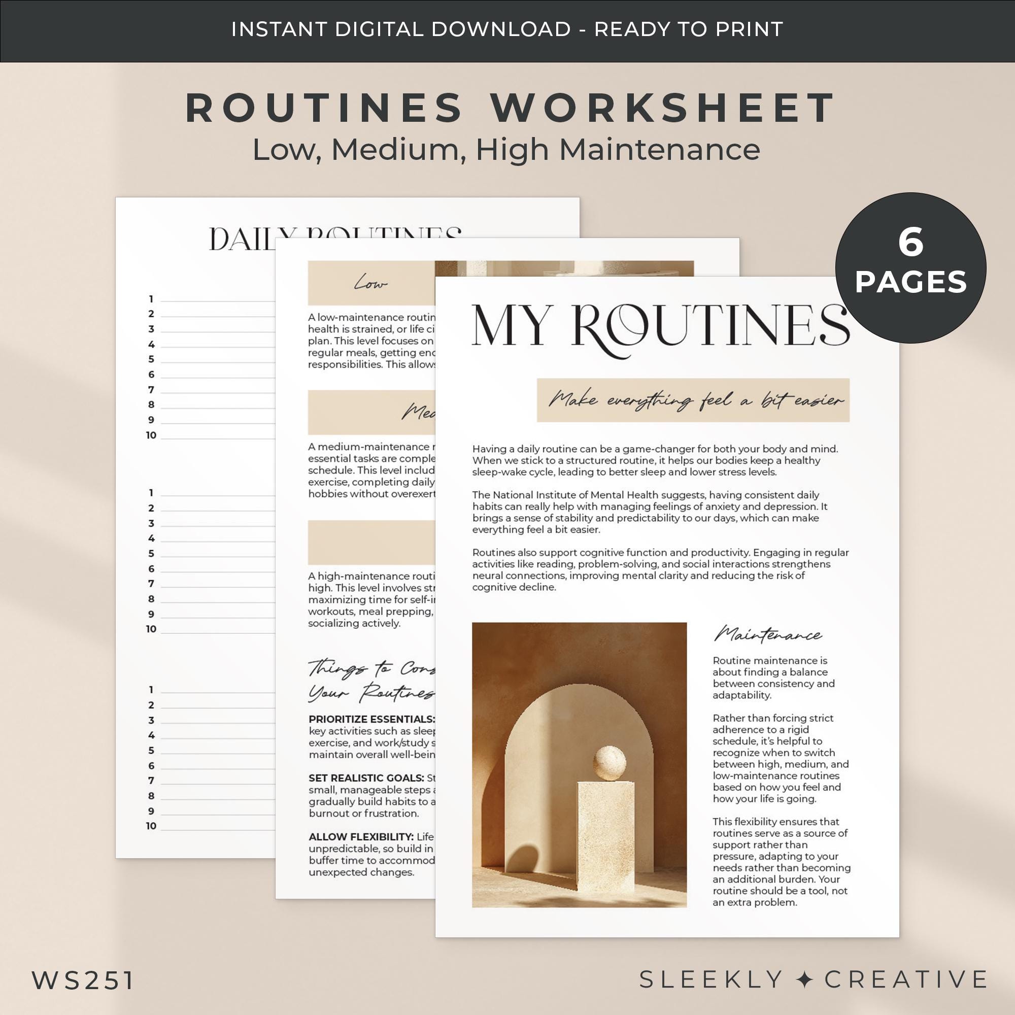 Routines Worksheet | Day Week Month Year High Low Maintenance Template ...