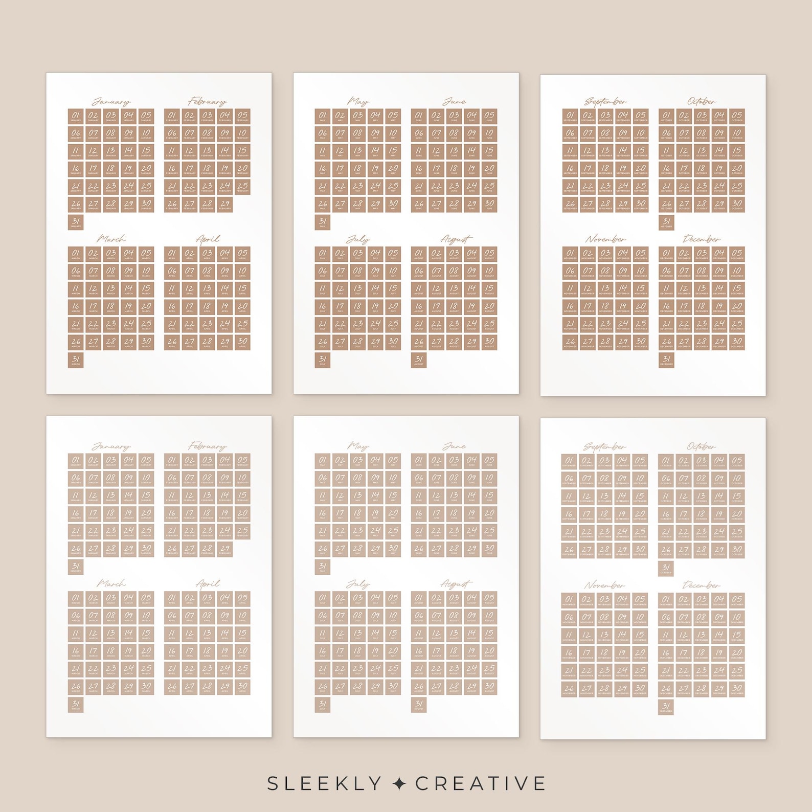 Daily Date Sticker Sheet Beige | 0.6" 15mm Perpetual Minimal Modern ...
