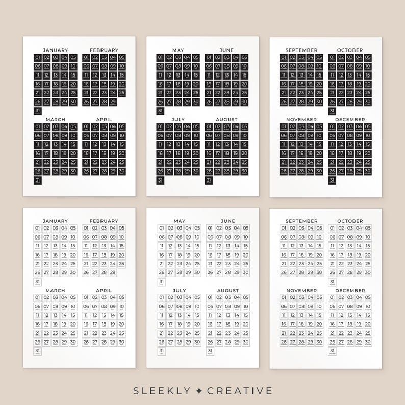 Daily Date Sticker Sheet Black | 0.6" 15mm Perpetual Minimal Modern ...