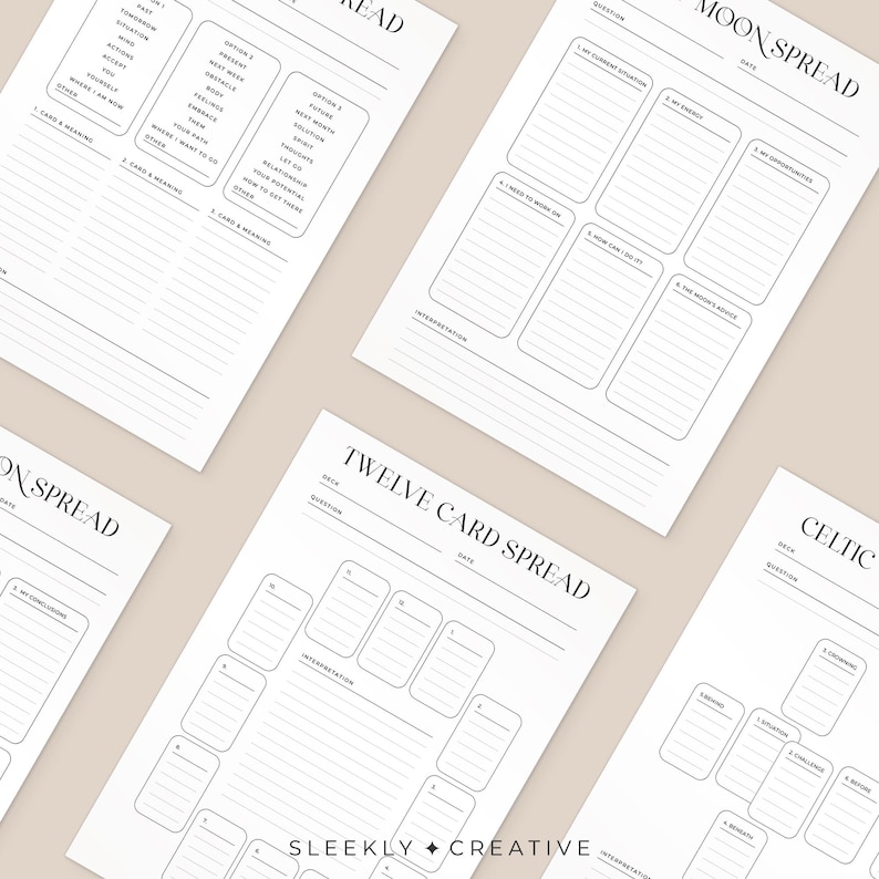 Tarot Card Worksheets Bundle | Printable Oracle Spread Study Sheet 3 ...