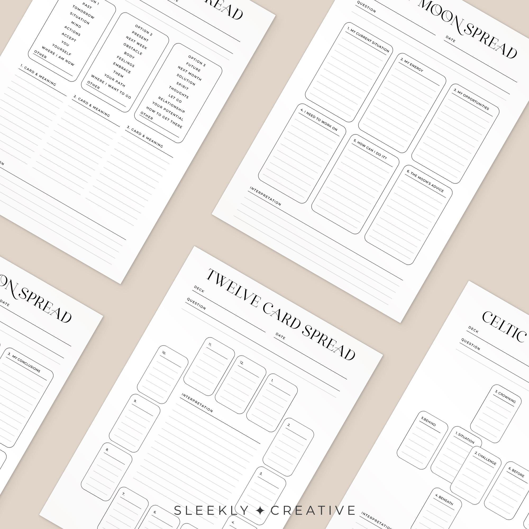 Tarot Card Worksheets Bundle | Printable Oracle Spread Study Sheet 3 ...