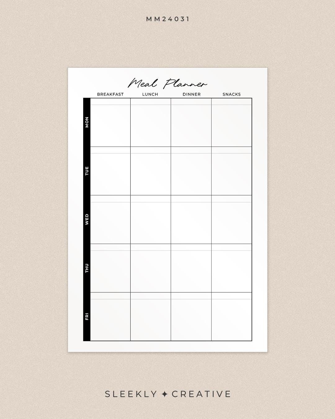 5 Day Meal Planner | Monday to Friday Food Plan Minimal Simple ...