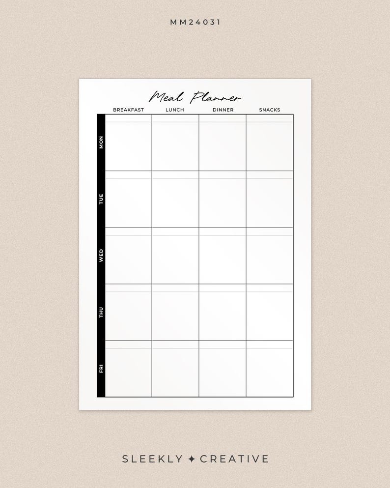 5 Day Meal Planner | Monday to Friday Food Plan Minimal Simple ...
