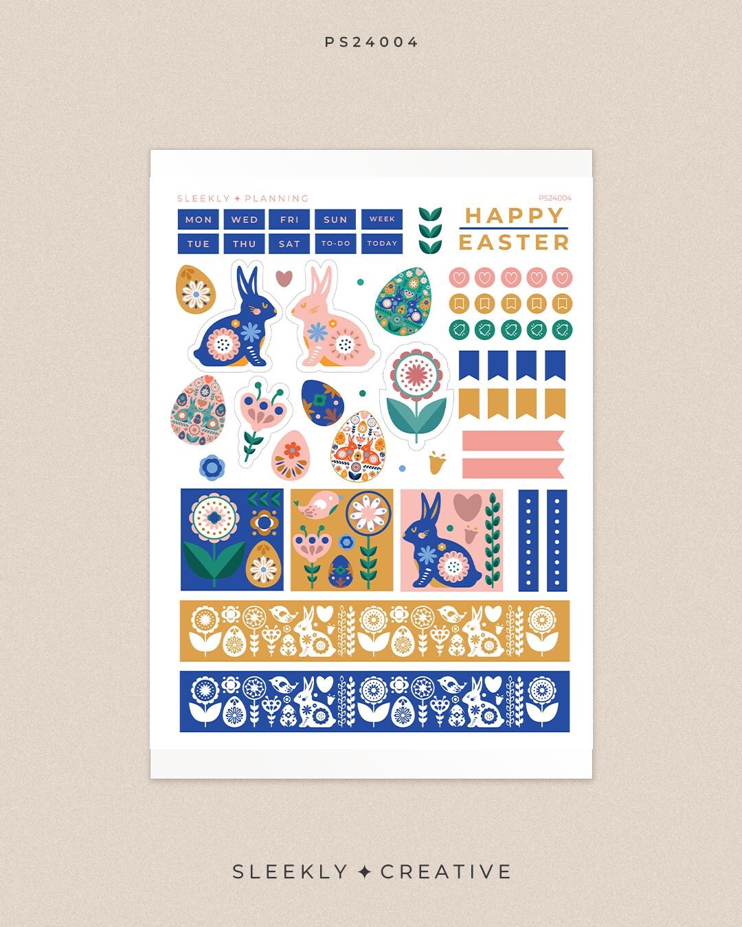 Easter Dutch Style Printable Sticker Sheet Rabbits Eggs Flowers Washi ...