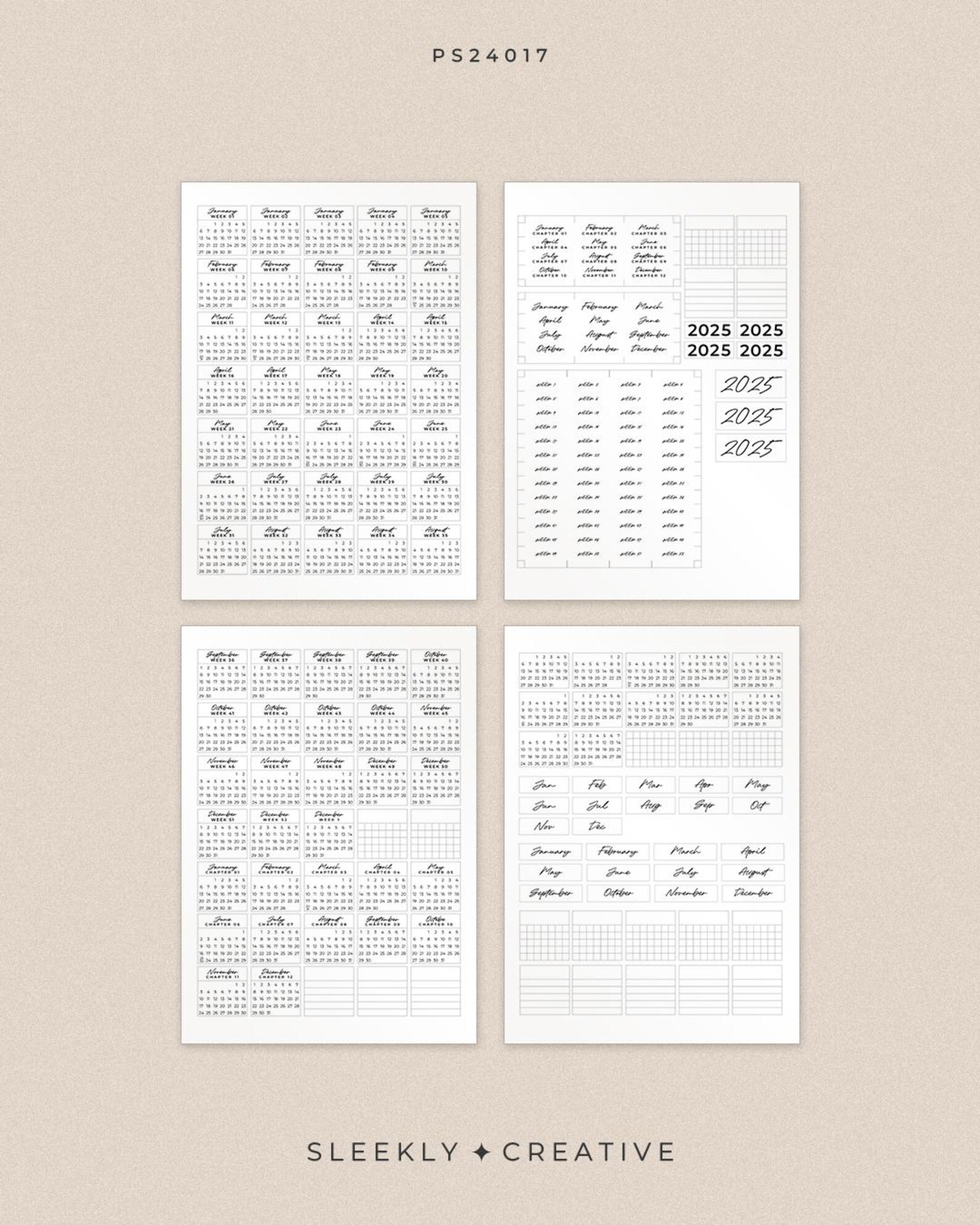 2025 Monthly Script Mini Calendar Sticker Sheet | Printable Minimal ...