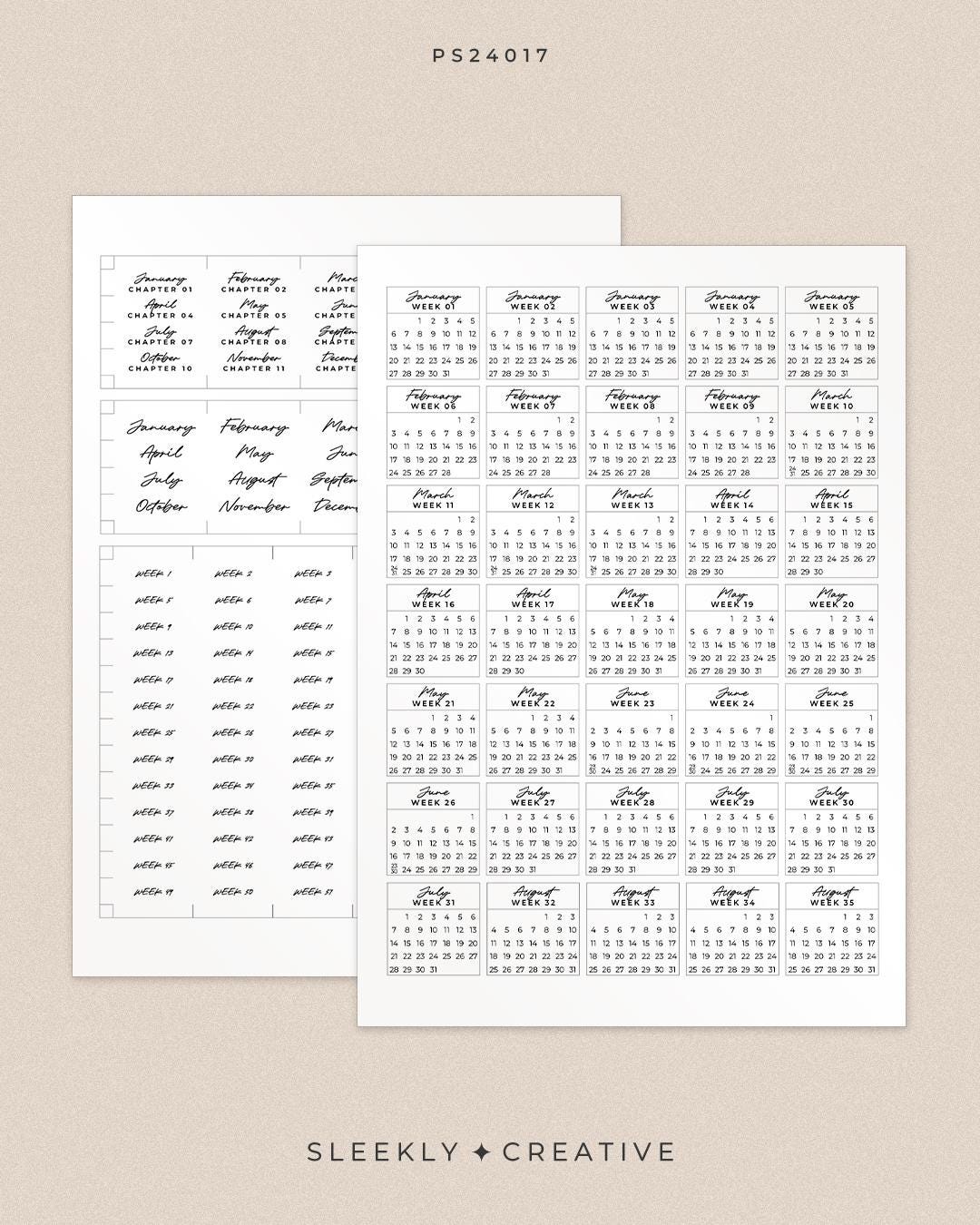 2025 Monthly Script Mini Calendar Sticker Sheet | Printable Minimal ...