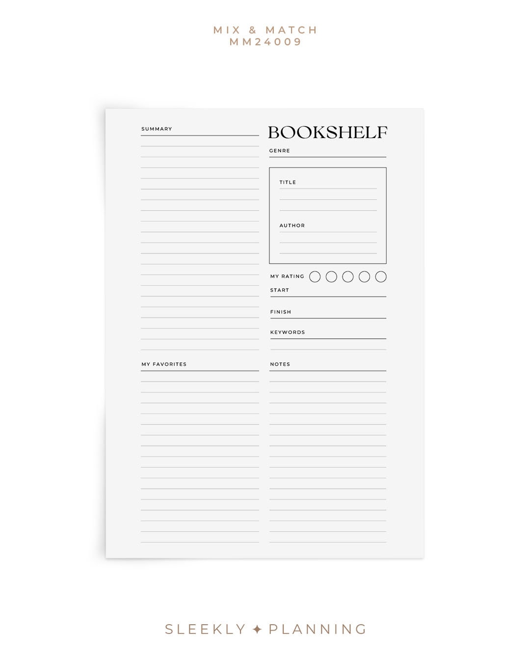 Book Review Page Planner Insert Template Reading Tracker Journal for ...