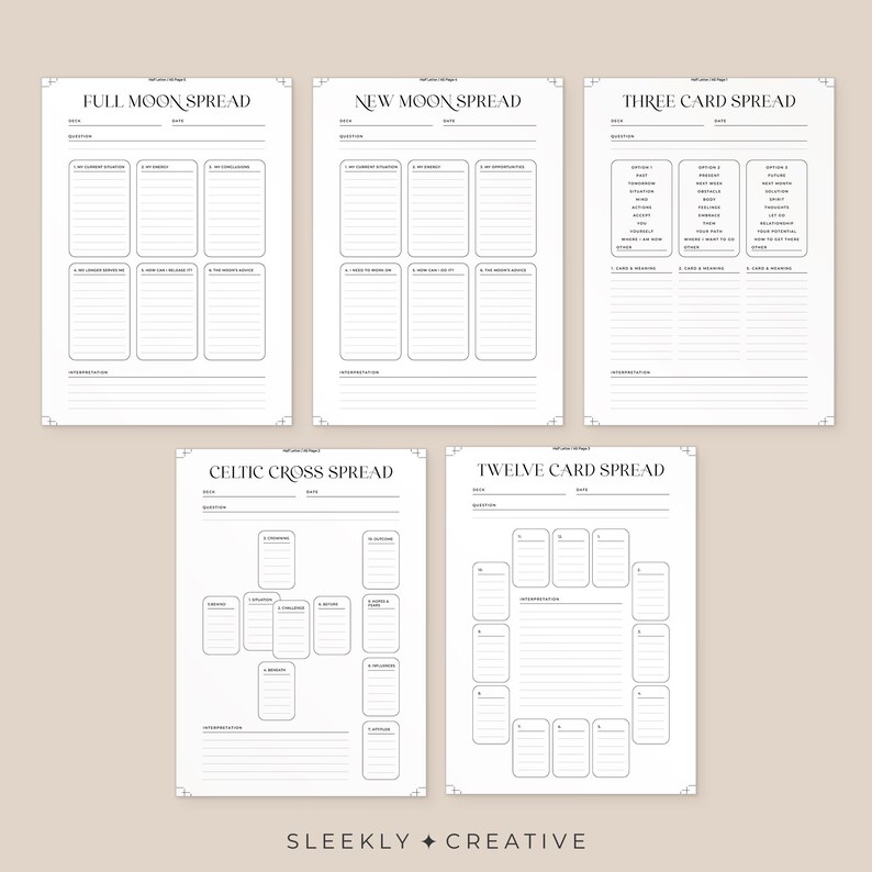 Tarot Card Worksheets Bundle | Printable Oracle Spread Study Sheet 3 ...