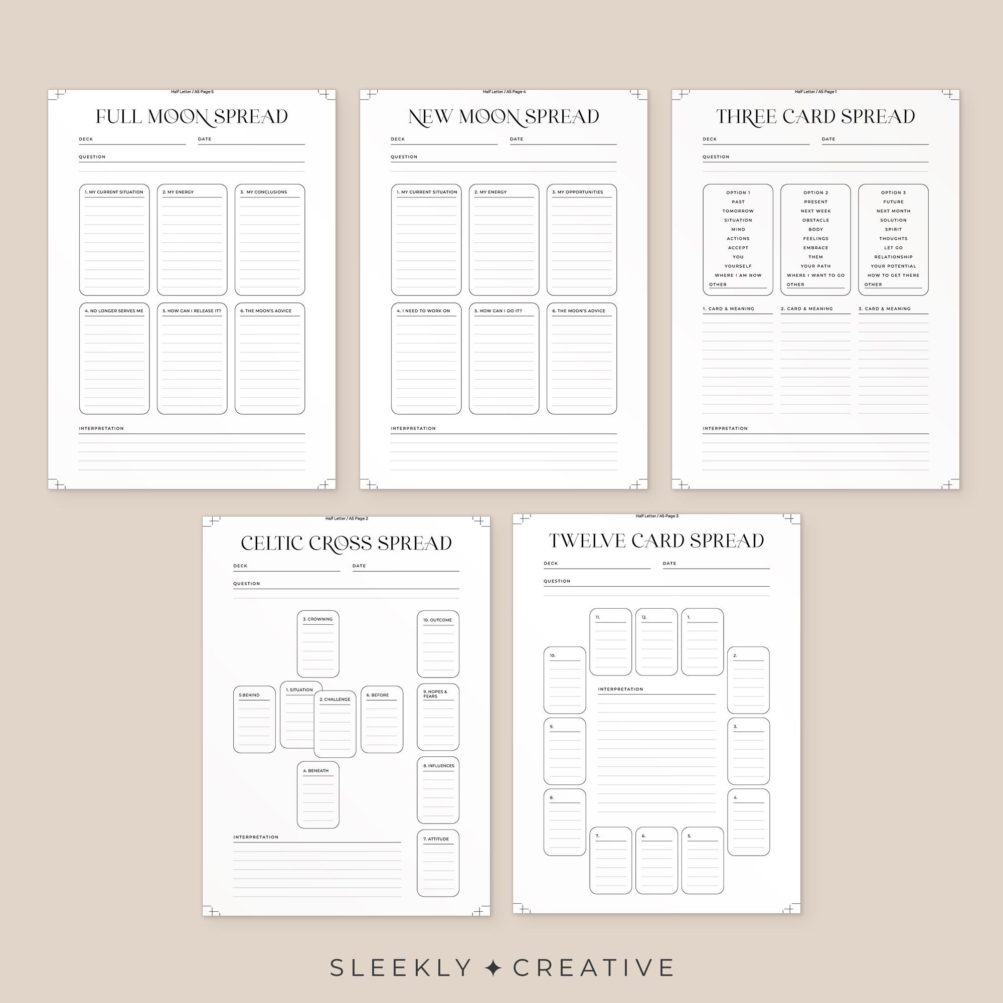 Tarot Card Worksheets Bundle | Printable Oracle Spread Study Sheet 3 ...