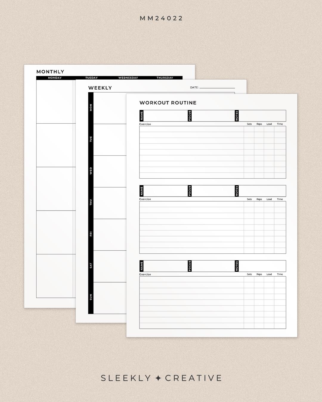 Workout Fitness Planner | Exercise Journal Routine Tracker Printable ...