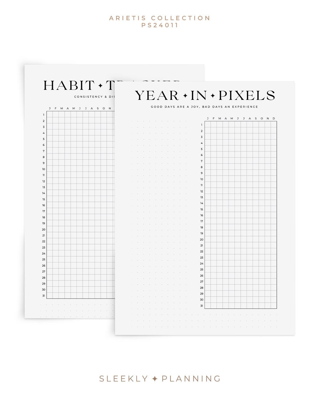 Yearly Habit Tracker and Year in Pixels Printable Insert Page Worksheet ...
