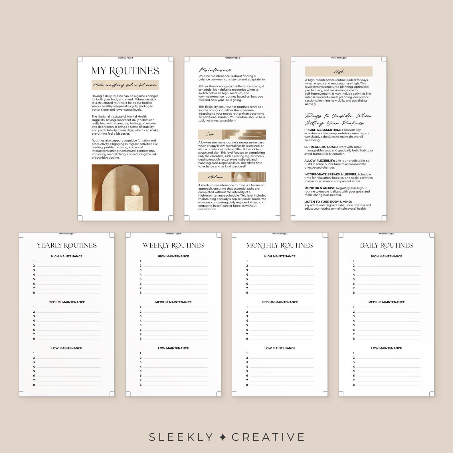 Routines Worksheet | Day Week Month Year High Low Maintenance Template Printable Planner Insert ...