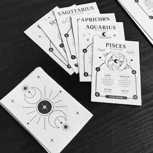 12 Signs Illustrated Zodiac Astrology Learning Flash Cards Modern Easy ...