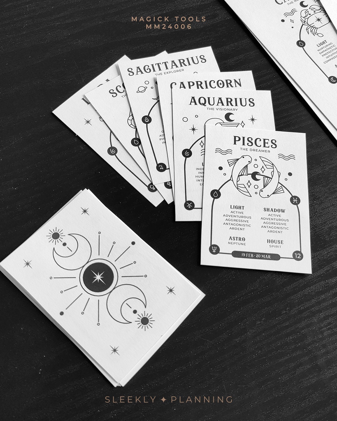 12 Signs Illustrated Zodiac Astrology Learning Flash Cards Modern Easy ...