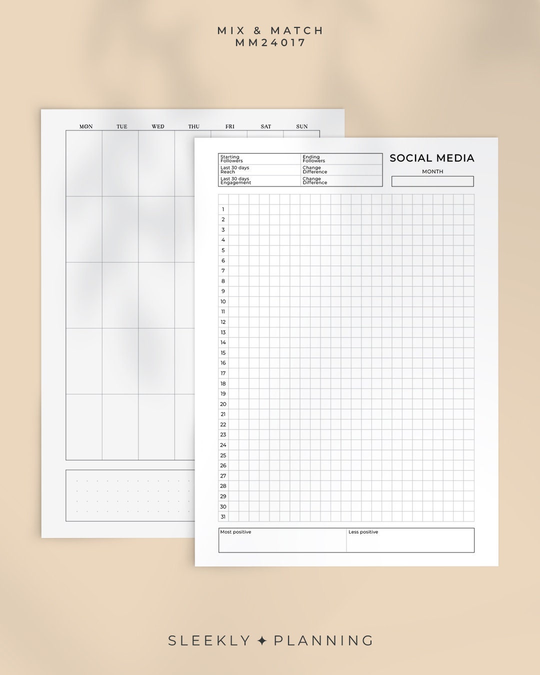 Monthly Social Media Content Printable Planner for Instagram Facebook ...