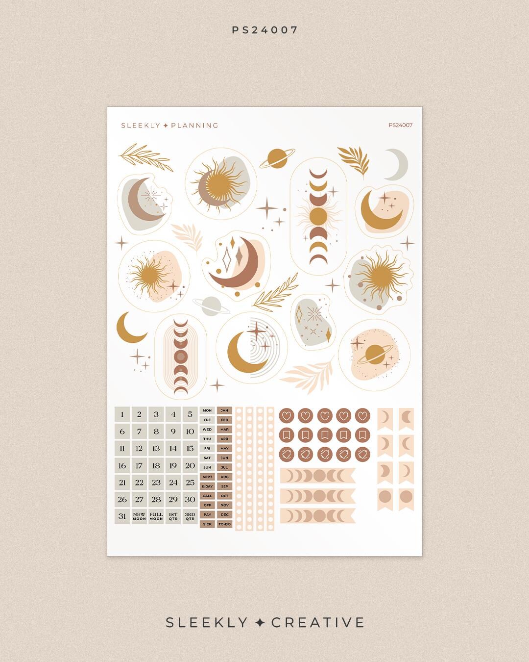 Beige Moon Sticker Sheet | Printable Aesthetic Sun Moon Astrology Clip ...